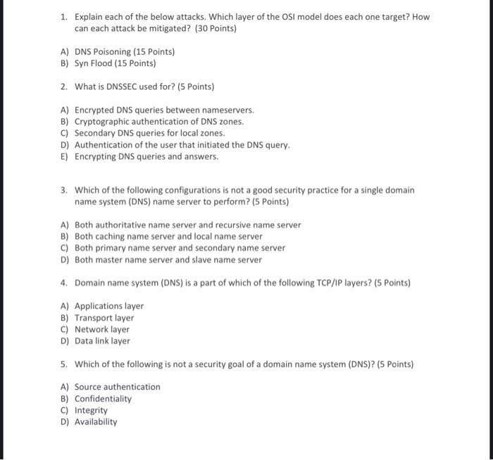 Solved 1. Explain each of the below attacks. Which layer of | Chegg.com