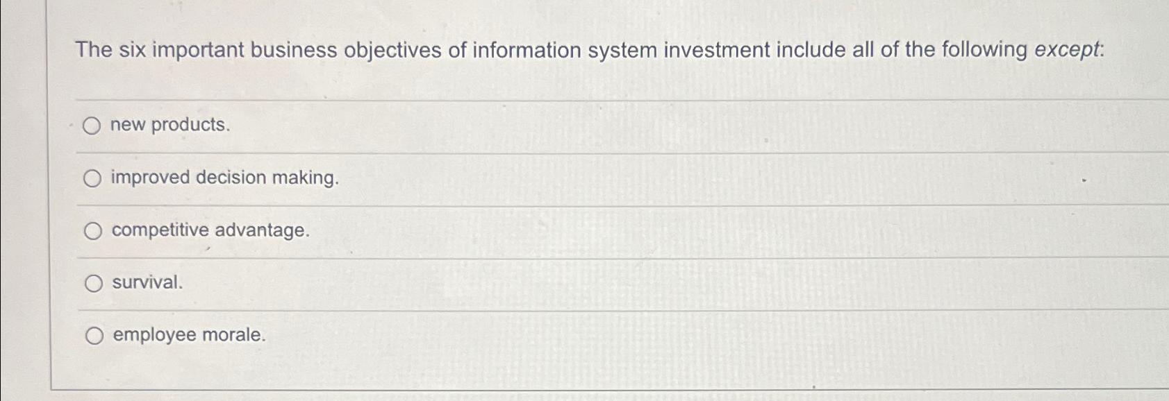 Solved The six important business objectives of information | Chegg.com
