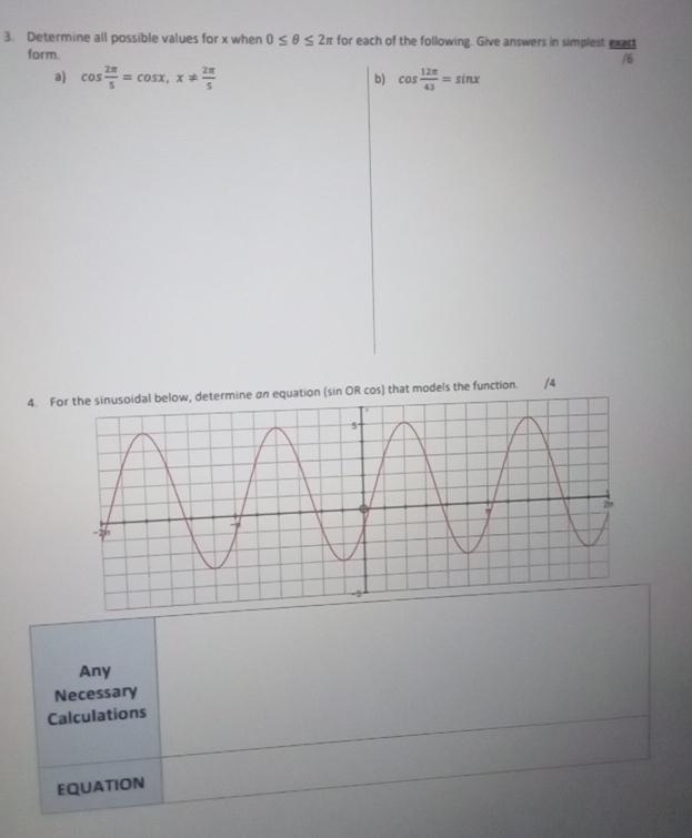 Solved Determine all possible values for x ﻿when 0≤θ≤2π ﻿for | Chegg.com
