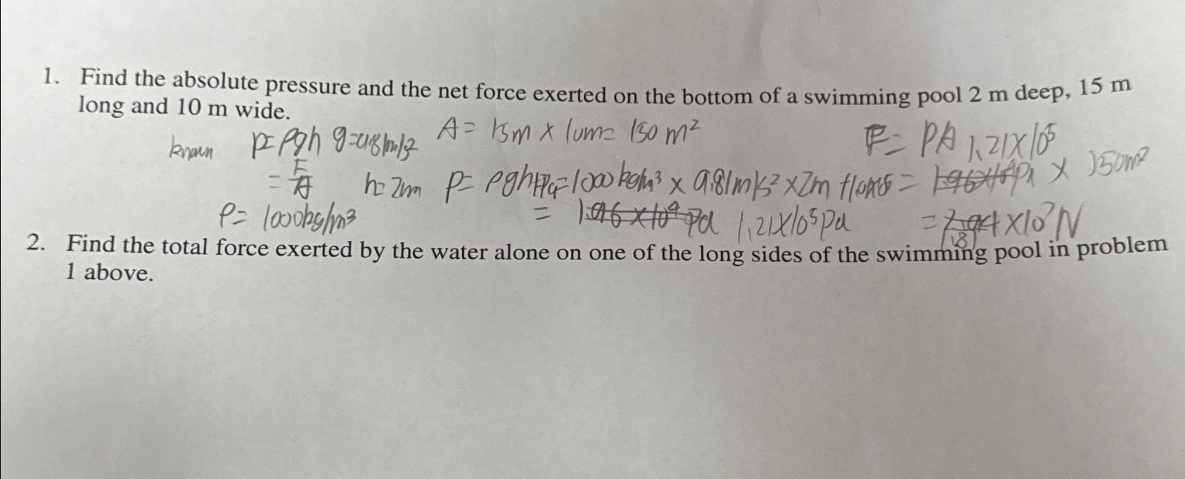 Solved Find the absolute pressure and the net force exerted | Chegg.com