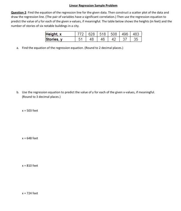 Solved Linear Regression Sample Problem Question 2: Find the | Chegg.com