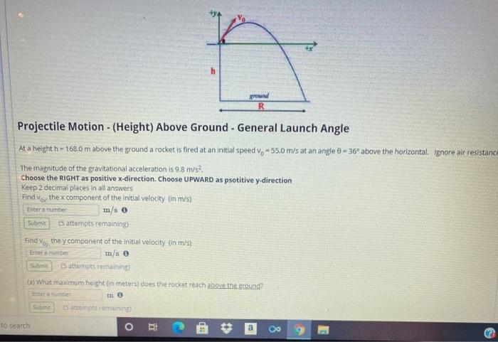 Solved ground R Projectile Motion - (Height) Above Ground - | Chegg.com