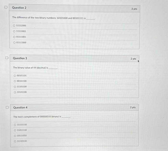 Solved The difference of the two binary numbers: 10101000 | Chegg.com