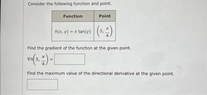 Solved Consider the following function and point. Function | Chegg.com