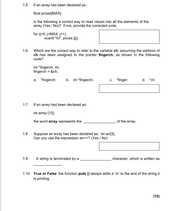 Solved 1.5 If an array has been declared as: float | Chegg.com