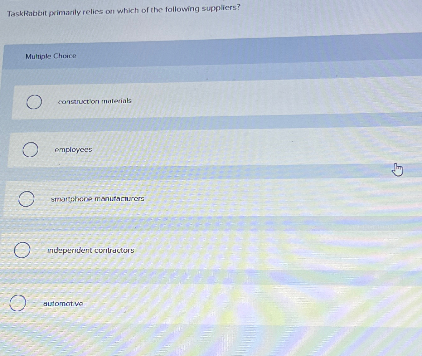 Solved TaskRabbit primarily relies on which of the following | Chegg.com