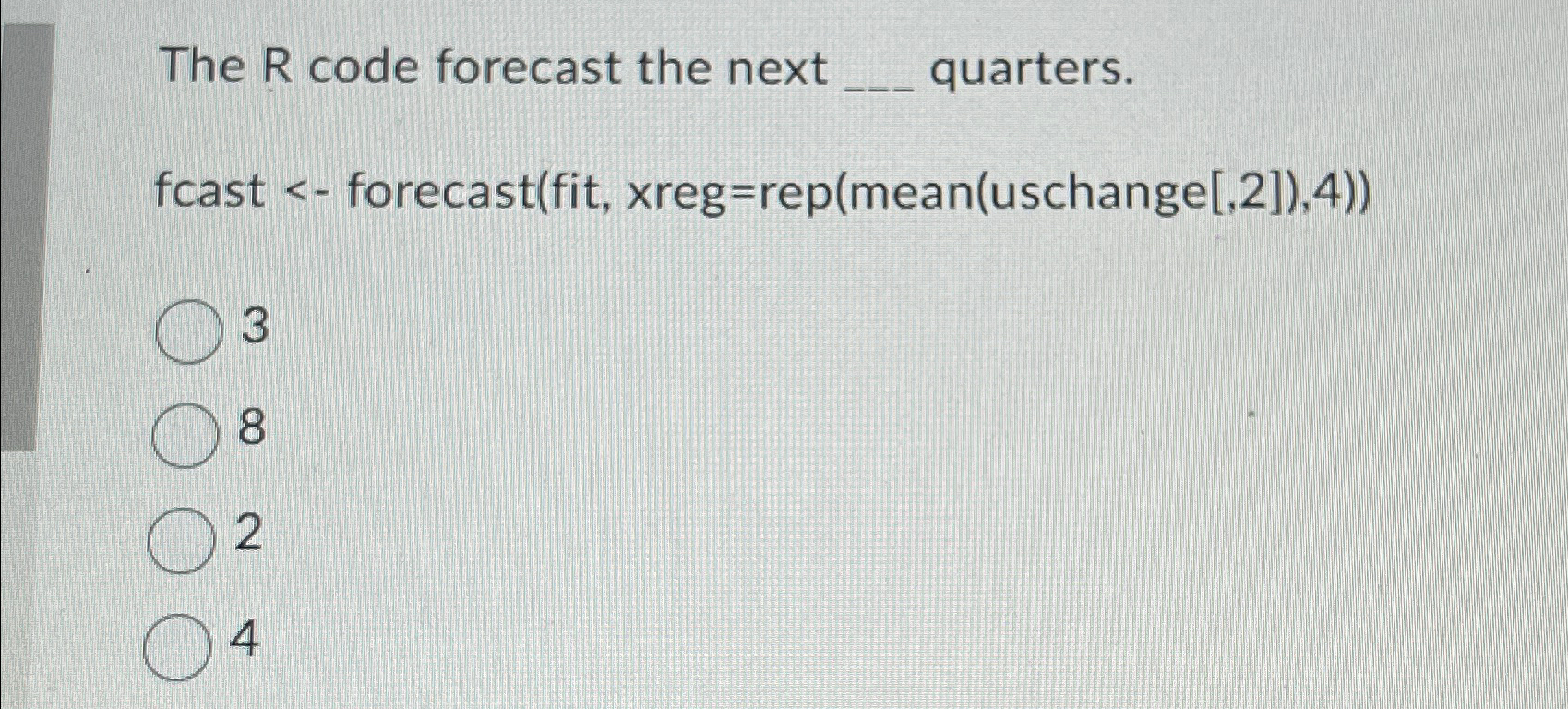 Solved The R ﻿code forecast the next q, ﻿quarters.fcast