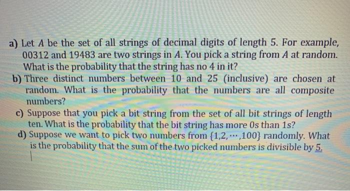 Solved A Let A Be The Set Of All Strings Of Decimal Digits 