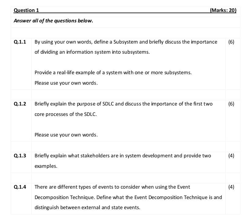 Solved Question 1 (Marks: 20) Answer all of the questions | Chegg.com