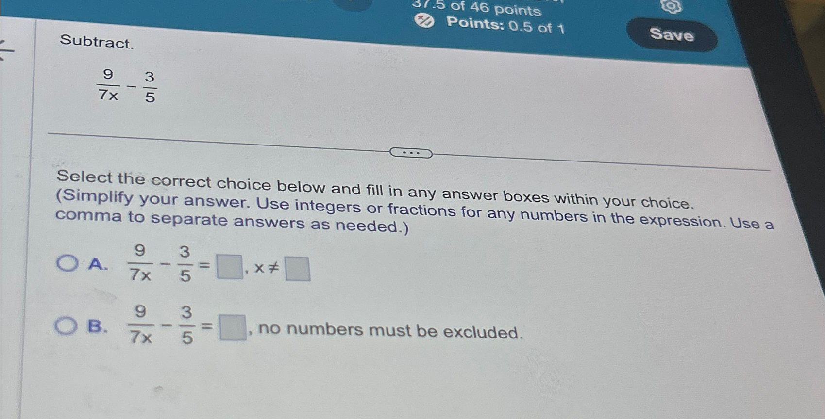 Solved Subtract.37.5 ﻿of 46 ﻿pointsPoints: 0.5 ﻿of | Chegg.com