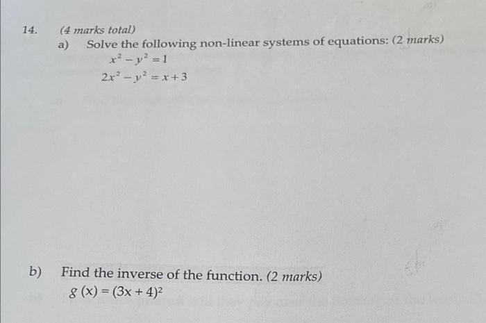 Solved 14. (4 marks total ) a) Solve the following | Chegg.com
