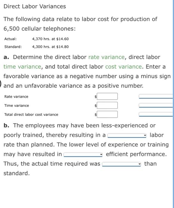 Solved Direct Labor Variances The following data relate to | Chegg.com