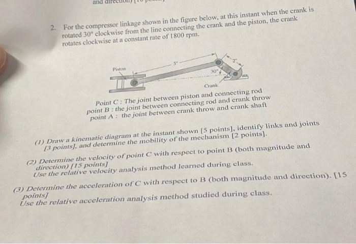 Solved 2. For the compressor linkage shown in the figure | Chegg.com