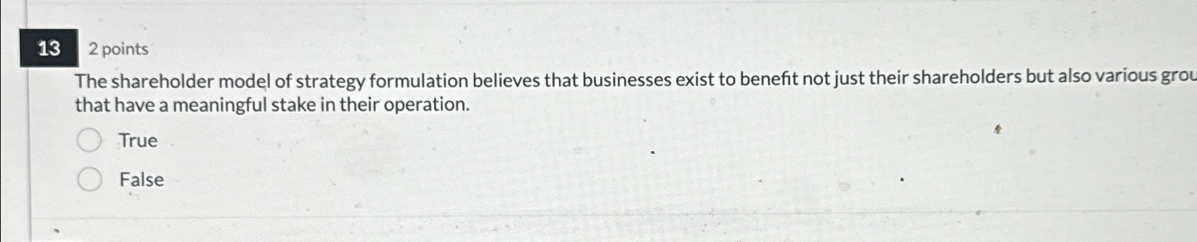 Solved 132 ﻿pointsThe shareholder model of strategy | Chegg.com