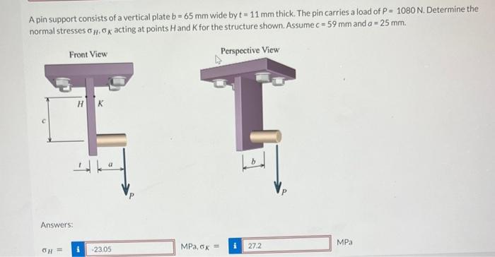 Solved A pin support consists of a vertical plate b=65 mm | Chegg.com