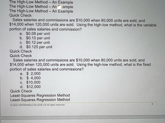 Solved The High-Low Method - An r xample The High-Low Method | Chegg.com