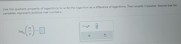 Solved Use the quotient property of logarithms to write the | Chegg.com