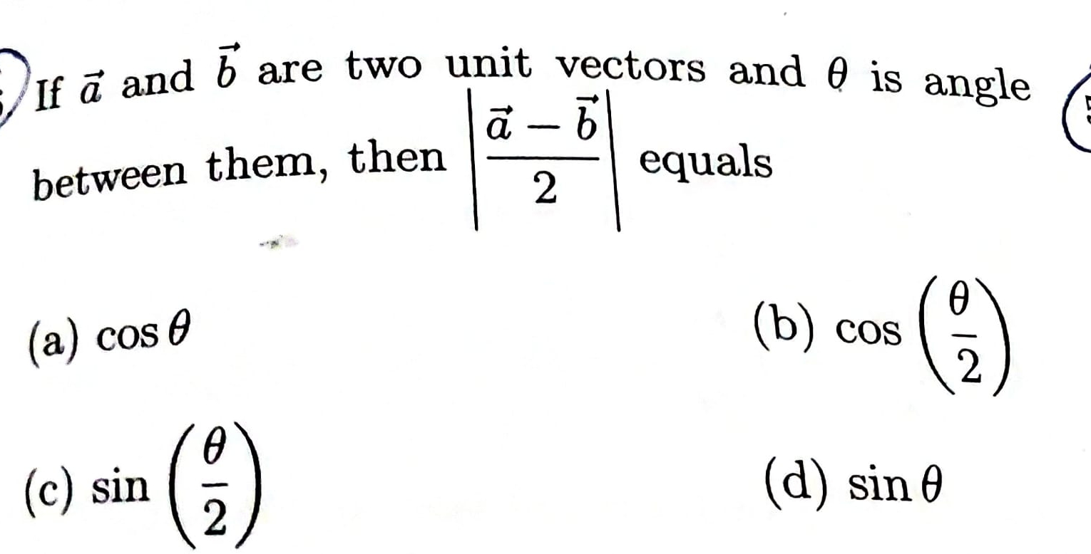 Solved If vec(a) ﻿and vec(b) ﻿are two unit vectors and θ ﻿is | Chegg.com
