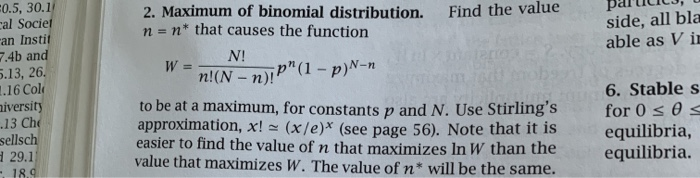 Solved Find the value 2. Maximum of binomial distribution. n | Chegg.com