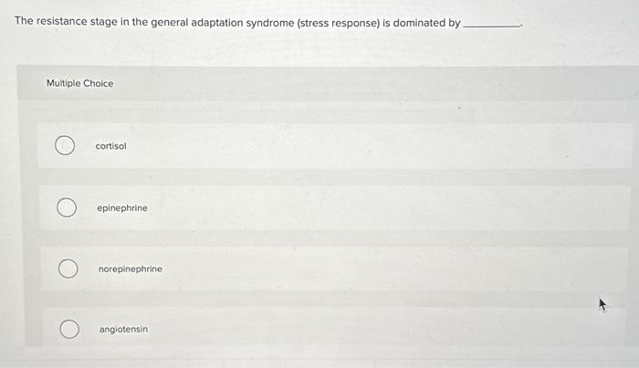 Solved The resistance stage in the general adaptation | Chegg.com
