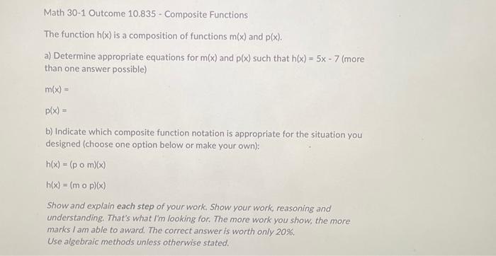 Solved Math 30-1 Outcome 10.835 - Composite Functions The | Chegg.com