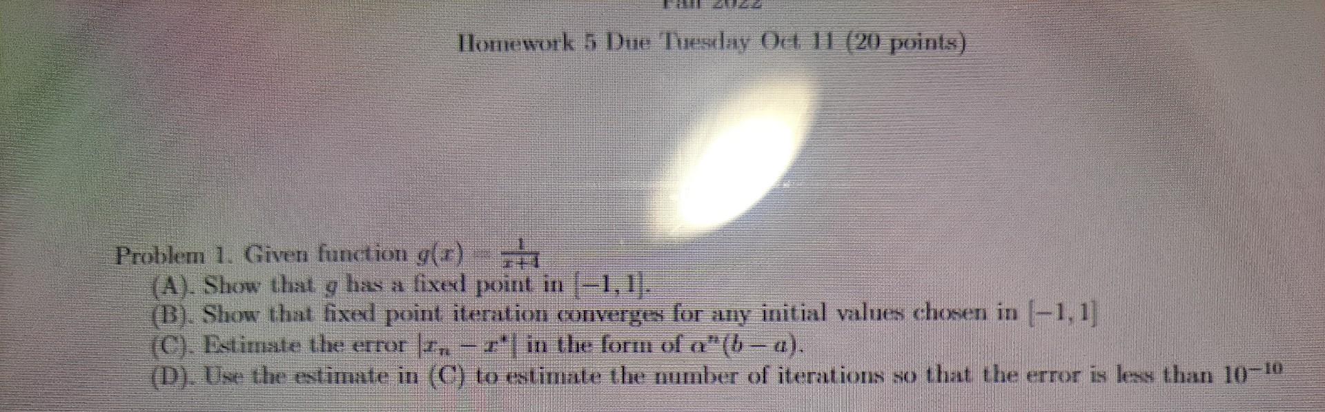 Solved Homework 5 Due Thesday OA 11 (20 points) Problem 1. | Chegg.com Solved Homework 5 Due Thesday OA 11 (20 points) Problem 1. | Chegg.com