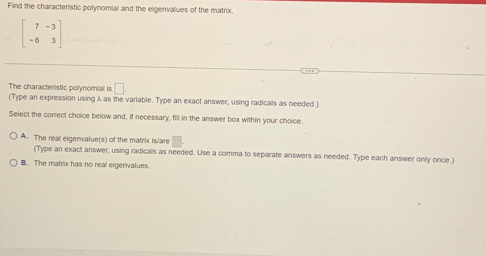 Solved Find the characteristic polynomial and the | Chegg.com