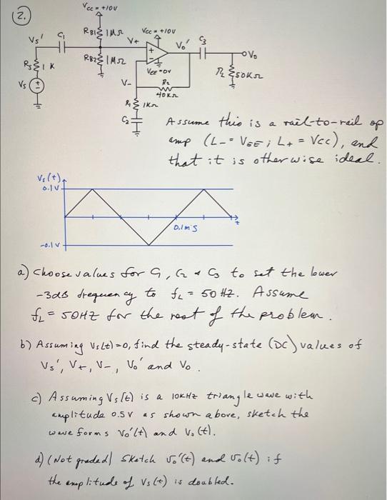 rail-to-rail op amp(L−=VEE;L+=VCC), and that it is | Chegg.com