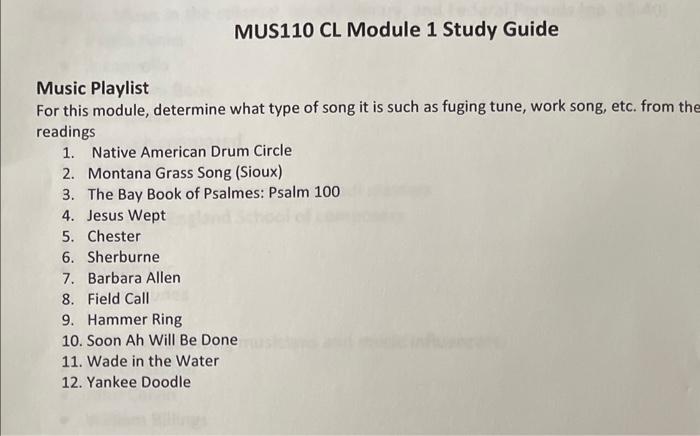 Music Playlist For this module, determine what type | Chegg.com