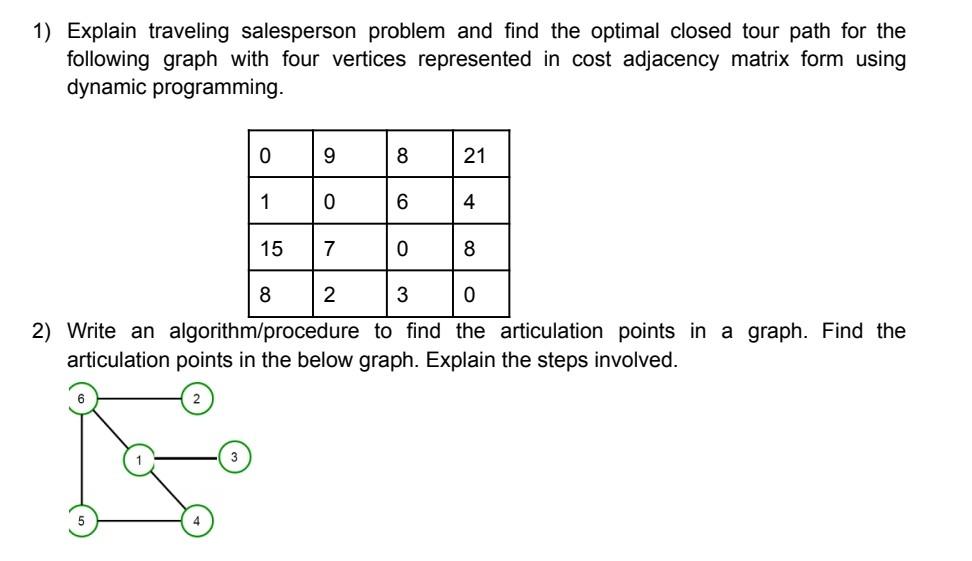 Solved 1) Explain traveling salesperson problem and find the | Chegg.com