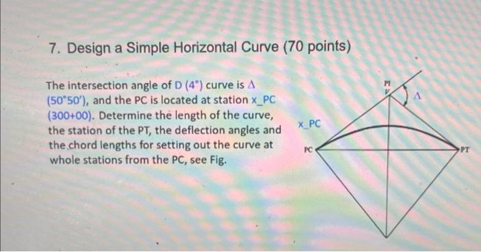 Solved 7. Design a Simple Horizontal Curve (70 points) The | Chegg.com