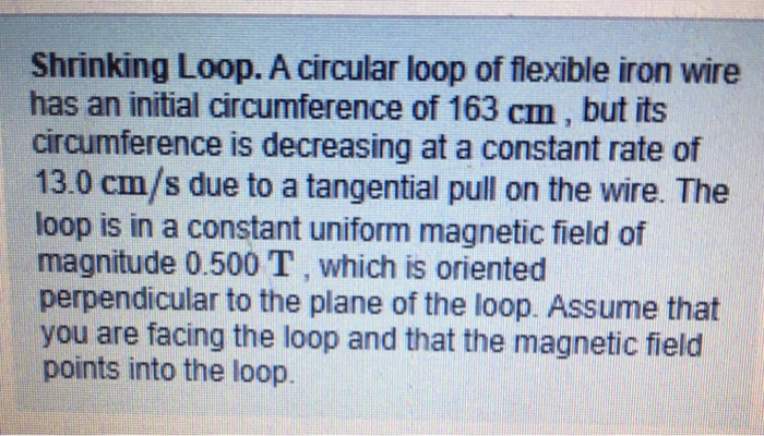 Solved Shrinking Loop. A circular loop of flexible iron wire | Chegg.com