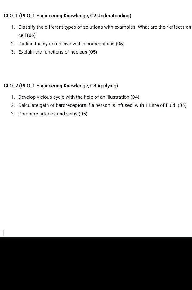Solved CLO_1 (PLO_1 Engineering Knowledge, C2 Understanding) | Chegg.com