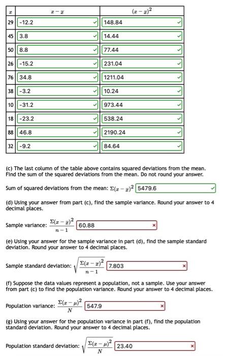 Solved Sample variance: n−1Σ(x−x)2 (e) Using your answer for | Chegg.com