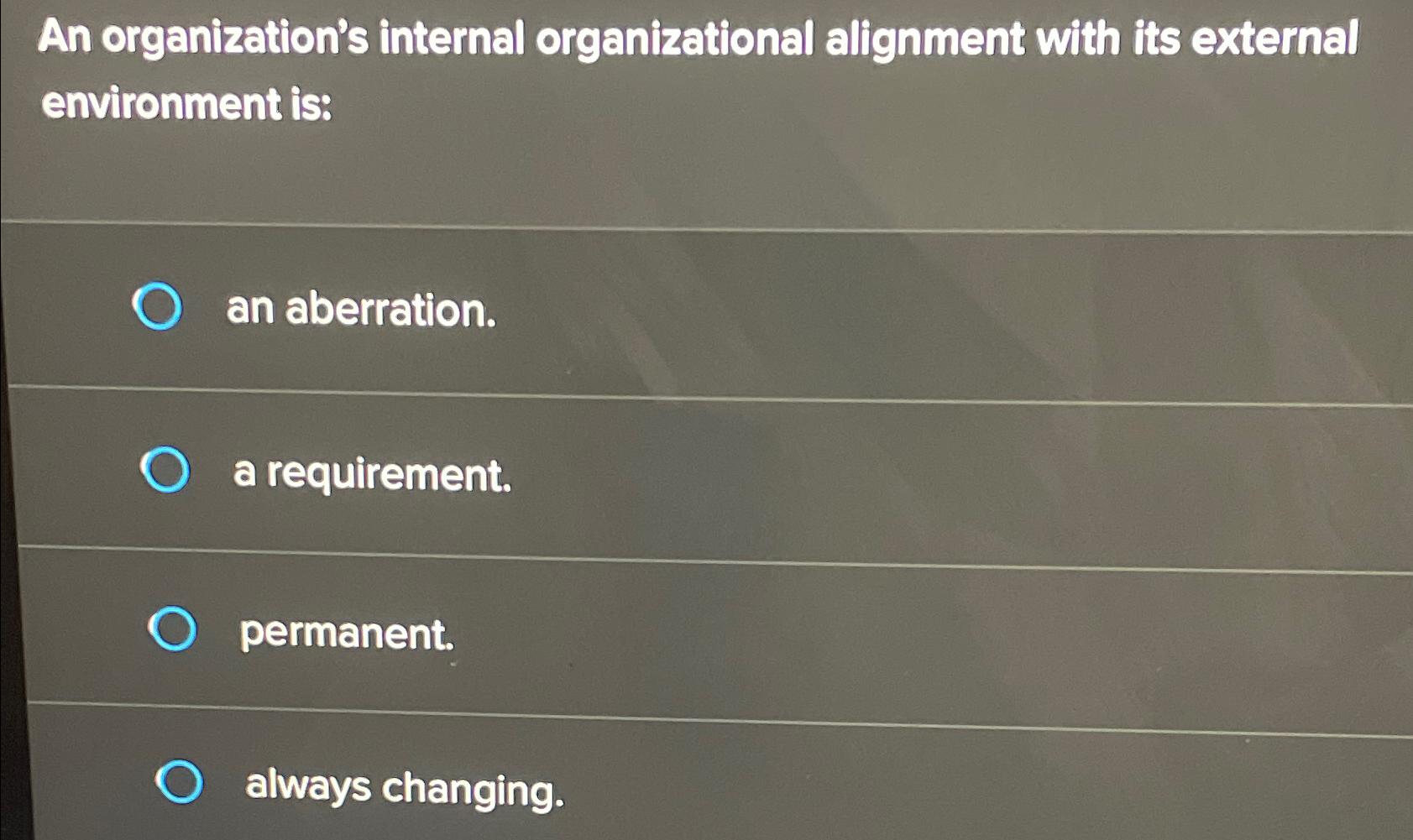 Solved An organization's internal organizational alignment | Chegg.com
