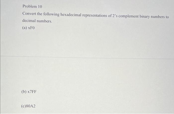 Solved Problem 10 Convert the following hexadecimal | Chegg.com