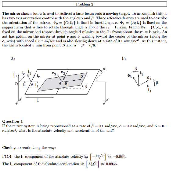 [Solved]: The mirror shown below is used to redirect a laser