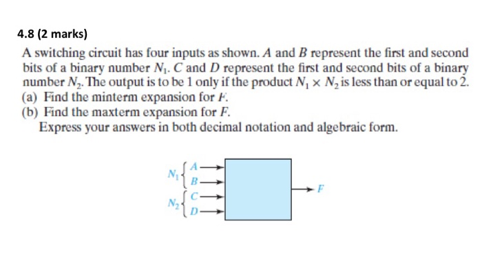 Solved 4.8 (2 marks) A switching circuit has four inputs as | Chegg.com