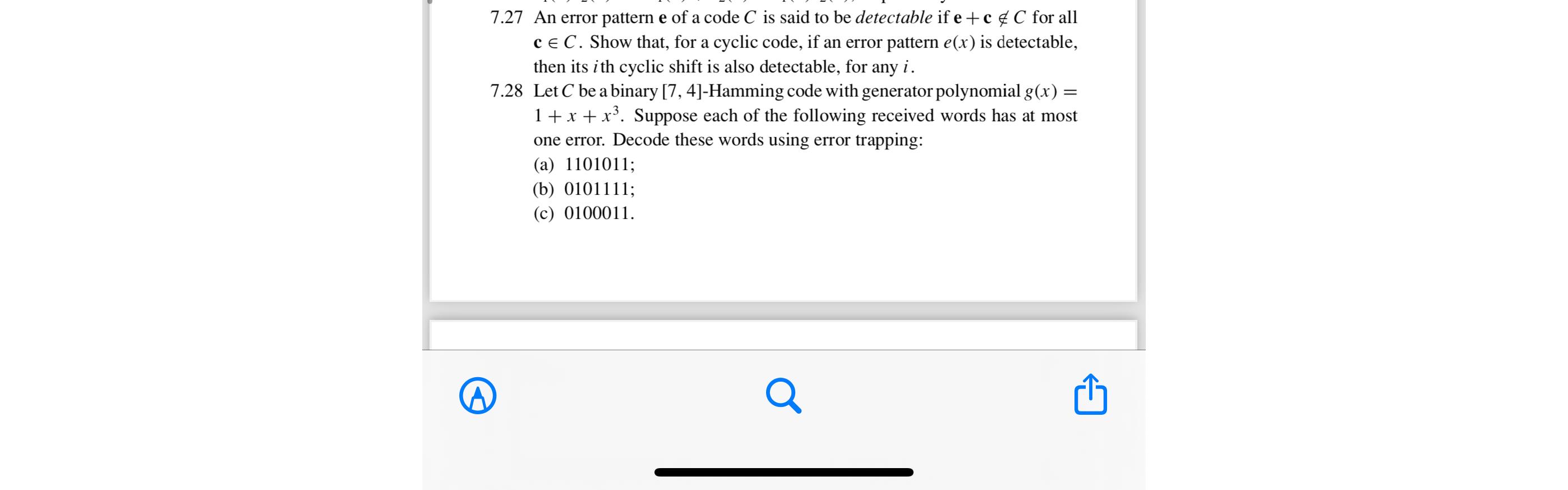 Solved 7.27 ﻿An error pattern e ﻿of a code C ﻿is said to be | Chegg.com