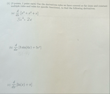 Solved (1) (3 ﻿points, 1 ﻿point each) ﻿Use the derivatives | Chegg.com
