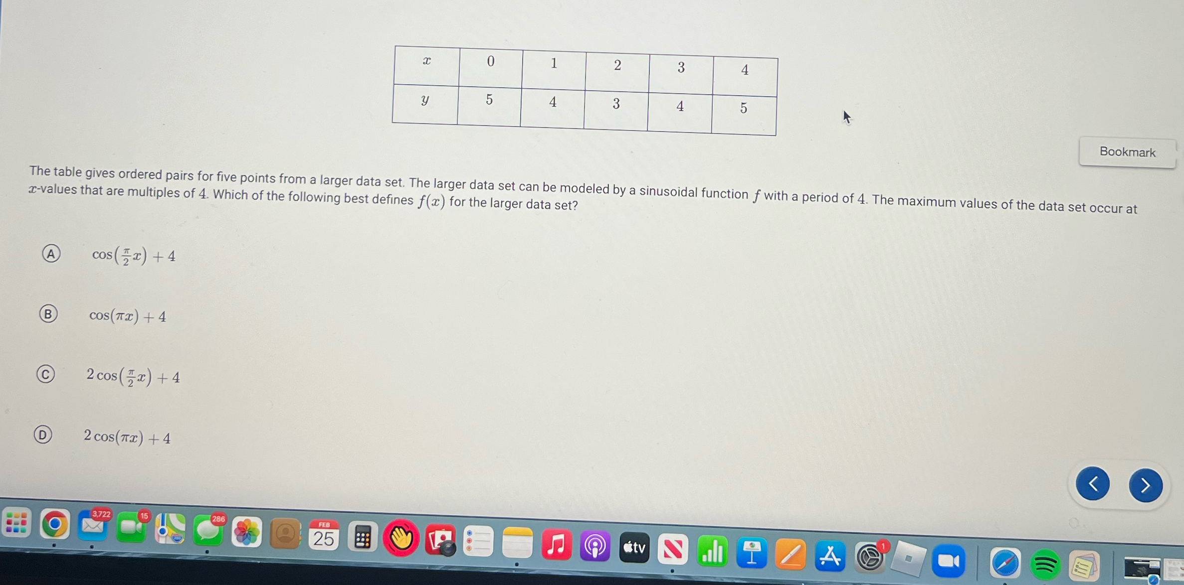 Solved \table[[x,0,1,2,3,4],[y,5,4,3,4,5]]The table gives | Chegg.com