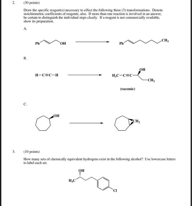 Solved 2. (30 points) Draw the specific reagent(s) necessary | Chegg.com