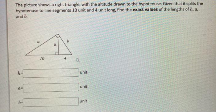 Solved The picture shows a right triangle, with the altitude | Chegg.com