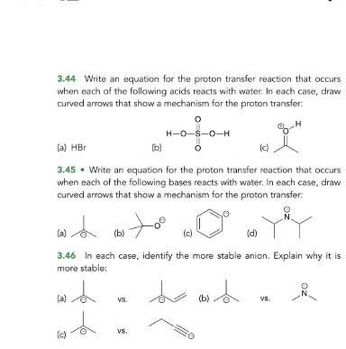 Solved 3.44 Write an equation for the proton transfer | Chegg.com
