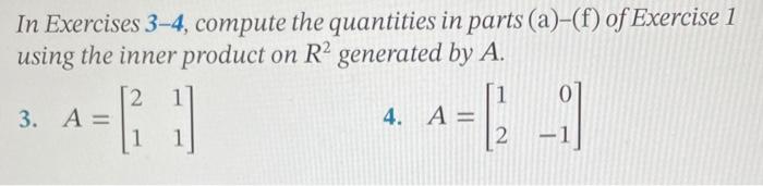 Solved In Exercises 3-4, compute the quantities in parts | Chegg.com