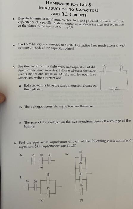 Solved HOMEWORK FOR LAB 8 INTRODUCTION TO CAPACITORS AND RC | Chegg.com