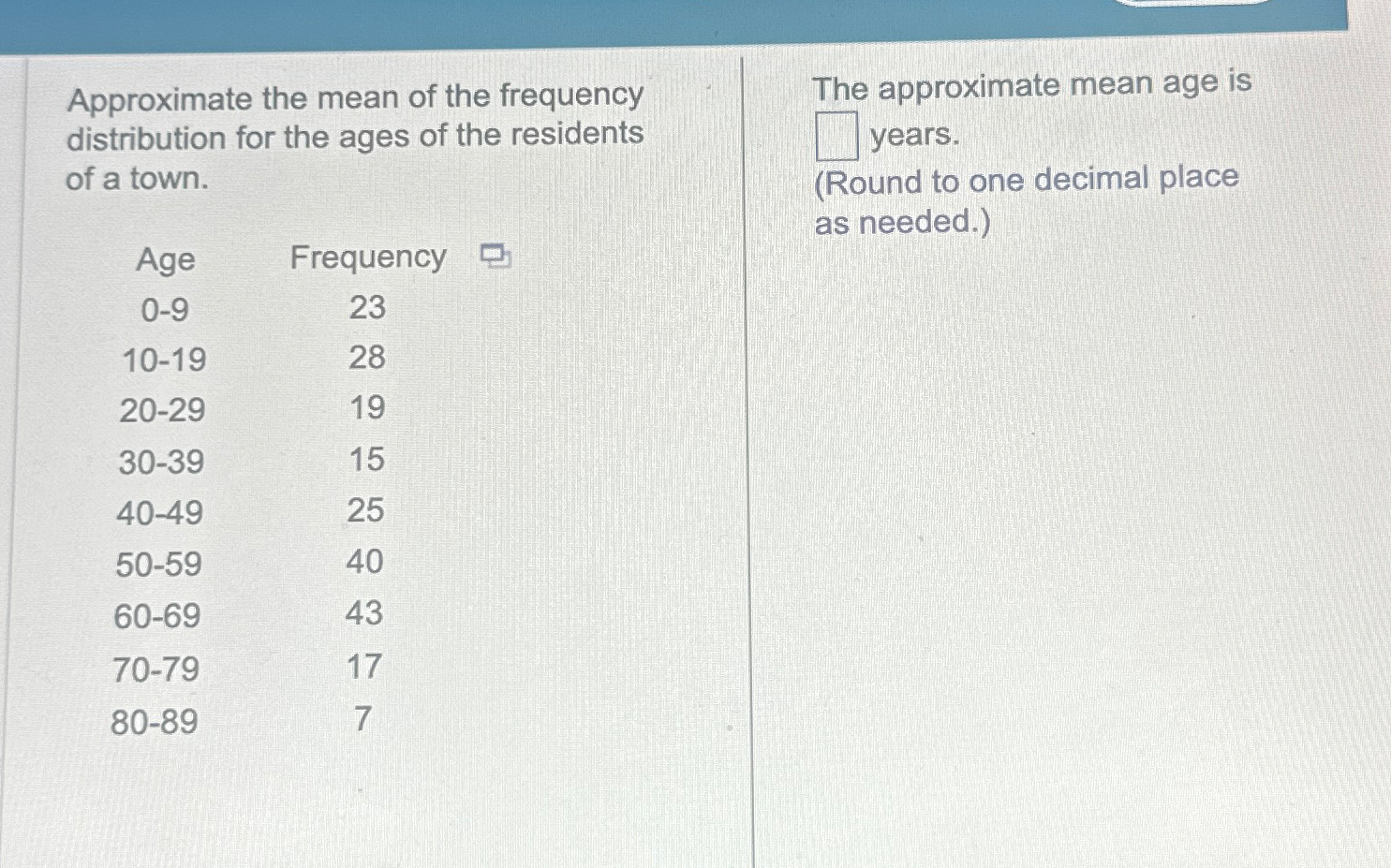 Solved Approximate the mean of the frequency distribution | Chegg.com
