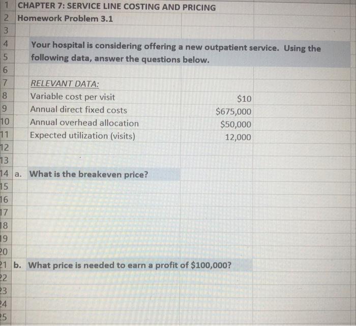 Solved 1 CHAPTER 7: SERVICE LINE COSTING AND PRICING 2 | Chegg.com