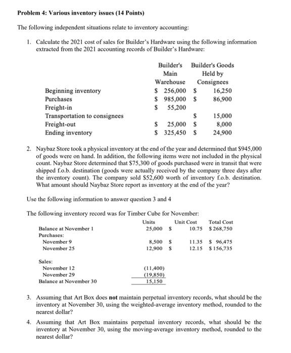 Solved Problem 4: Various inventory issues (14 Points) The | Chegg.com