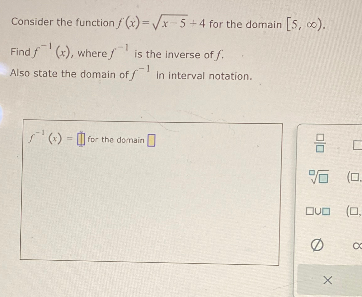 Solved Consider the function f(x)=x-52+4 ﻿for the domain | Chegg.com